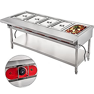 VBENLEM Commercial Electric Food Warmer 5 Pot Steam Table Food Warmer 18 Quart/Pan with Lids with 7 Inch Cutting Board Food Grade Stainless Steel Steam Table Serving Counter 220V 3750W for Restaurant