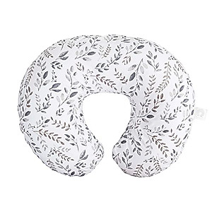 Boppy Original Support Nursing Pillow, Gray Taupe Leaves, Ergonomic Breastfeeding, Bottle Feeding, and Bonding, Firm Hypoallergenic Fiber Fill, Removable Cover, Machine Washable