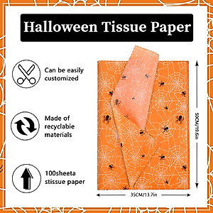Bolsome 100 Sheets Halloween Tissue Paper for Gift Wrapping Orange Black Spider Web Printed Tissue Paper for Gift Bags Spooky Design Decorative Tissue for Halloween Party DIY Craft