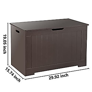 HomGarden 30 inches Modern Wooden Toy Box Storage Chest Bench Trunk with Flip Top Lid and 2 Safety Hinge, 100L Decorative Toys Bench Box for Girls Boys Kids Playroom Bedroom Living Room (Brown)