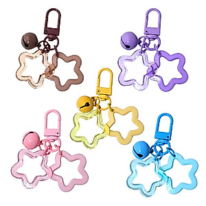 Myhiju 5 Pcs Star Keychains, Candy Color Acrylic Pentagram Key Chains with Cute Stars and Bells for Women & Men's Car Keys