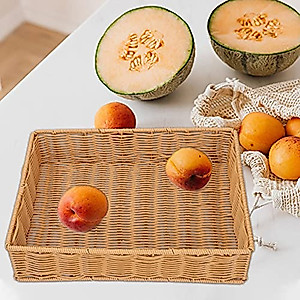 Cabilock Water Hyacinth Storage Baskets Rectangular Wicker Baskets Braided Weave Pantry Basket with Built- in Handles Rustic Woven Basket for Organizing 37 27 8cm