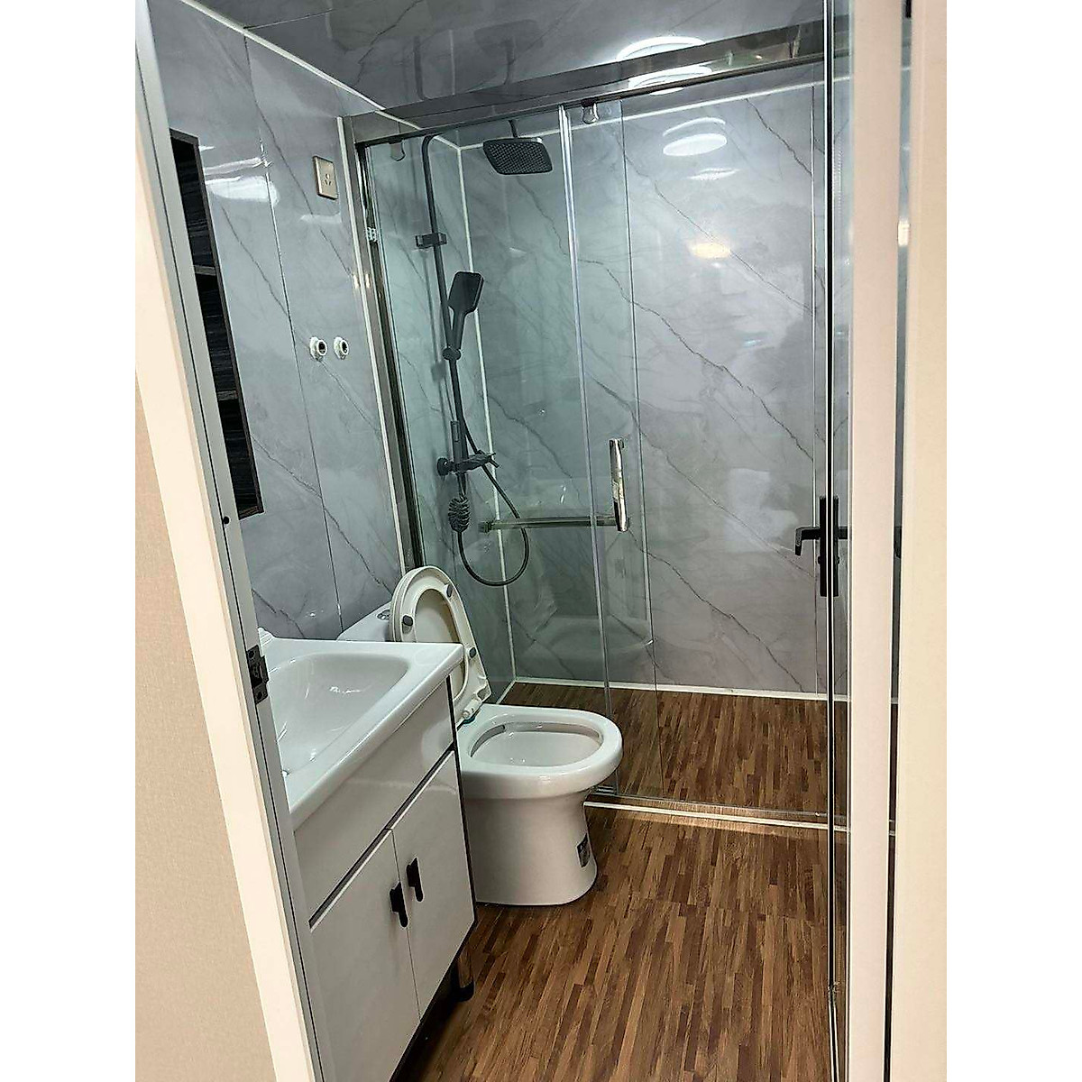 Generic Prefabricated Customizable Mobile House with Lockable Doors and Windows, Outdoor Storage Sheds with Cabinet and Restroom, Spacious Rooms (20FT), Black, 20-FOOTER