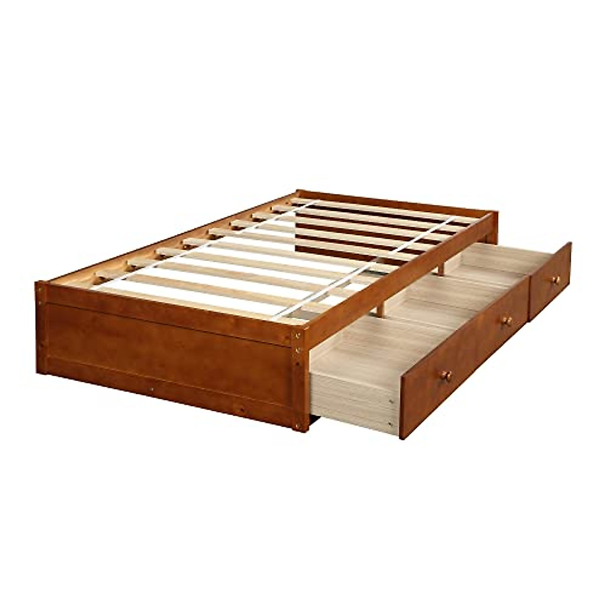 SOFTSEA Storage Bed with Drawers for Kids Twin Bed Frame Wood Platform Bed Frame with Wood Slat Support, No Box Spring Needed (Oak)