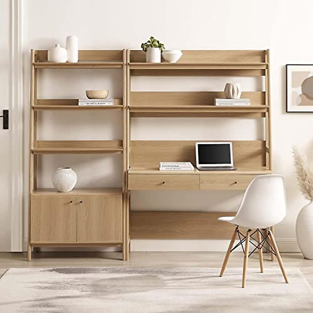 Modway 2-Piece Home Office Desk and Bookshelf Display Case in Oak