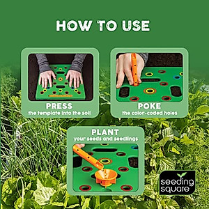 Seeding Square – Seed Sowing Template for Maximum Harvest - Square Foot Gardening Tool Kit – Includes: Color Coded Seed Spacer & Magnetic Seed Dibber/Seed Ruler/Seed Spoon & Vegetable Planting Guide