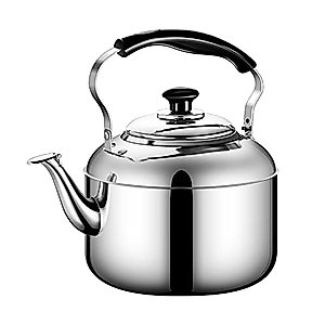 Tea Kettle Stovetop Stainless Steel 304, Tea Kettle with Heat-Resistant Handle, for Gas Induction Electric Stovetops (Color : 304 Stainless Steel, Size : 5L)
