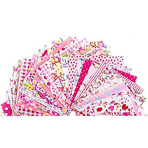 RayLineDo 50pcs 1010cm Different Pattern Patchwork Fabric Craft Printed Cotton Material Mixed Squares Bundle Quilting Scrapbooking Sewing Artcraft DIY Fabric Pink Series