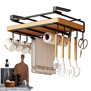 DAMLUX Mug Rack Under Cabinet, Mug Hanging Under Shelf, Stainless Steel Punch Free Mug Hooks Under Cabinet with Place Cutting Boards, Paper Towels, Cups, Towels, Utensil Hanger Kitchen Organizers