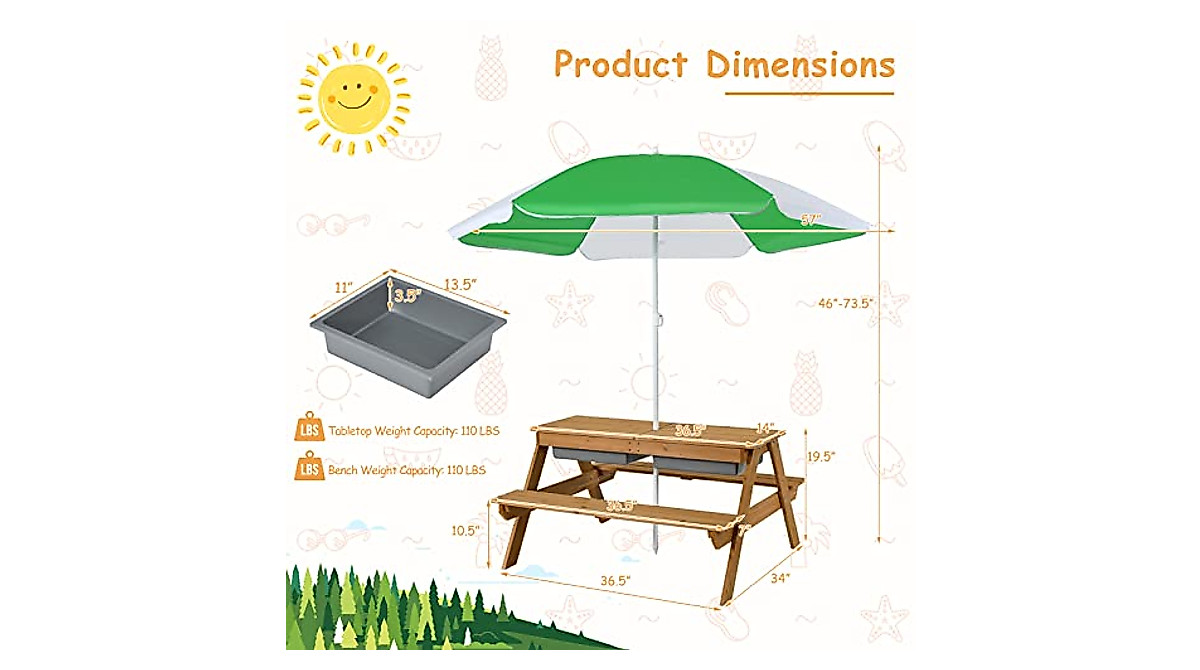 HONEY JOY Kids Picnic Table, 4 in 1 Cedar Wooden Sand & Water Table w ...