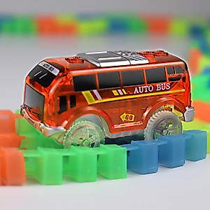QUOXO 4 Pack Tracks Racing Car Only Replacement,Light Up Toy Cars Glow in The Dark Track Accessories for Boys and Girls