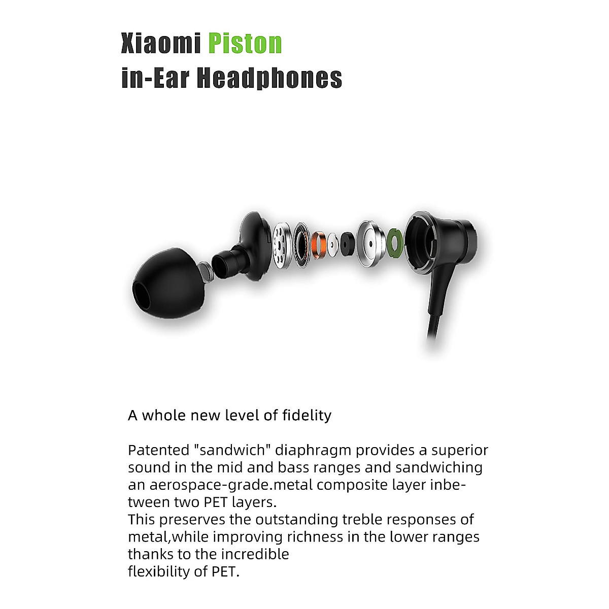 Xiaomi Mi in-Ear Headphones Basic, Piston in-Ear Headphones Earphones Earbuds Headset with Remote & Mic, Black