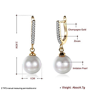 Elegant 18K Gold Plated Cubic Zirconia Pearl Drop Dangle Earrings Princess Cut CZ Diamond Crystal Small Hoop Earring For Women Huggie Hoops Hypoallergenic Dainty Delicate Fashion Jewelry Nice Gift Valentine's Day Bff Birthday 2 Pairs Set