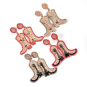 Dvacaman Christmas Beaded Earrings for Women Girls, Christmas Tree Santa Claus Xmas Snowman Elk Cowgirl Boot Earring for Festive Holiday Party Gift (Barbie powder)