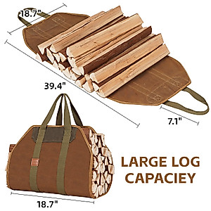 1MORE Firewood Carrier - Wood Carrier for Firewood,Log Carrier for Firewood Tote Bag, 40"X19" Canvas Firewood Carrier, Water Resistant Log Tote Wood Carrying Bag With Handles,Fireplace Tools.Rust