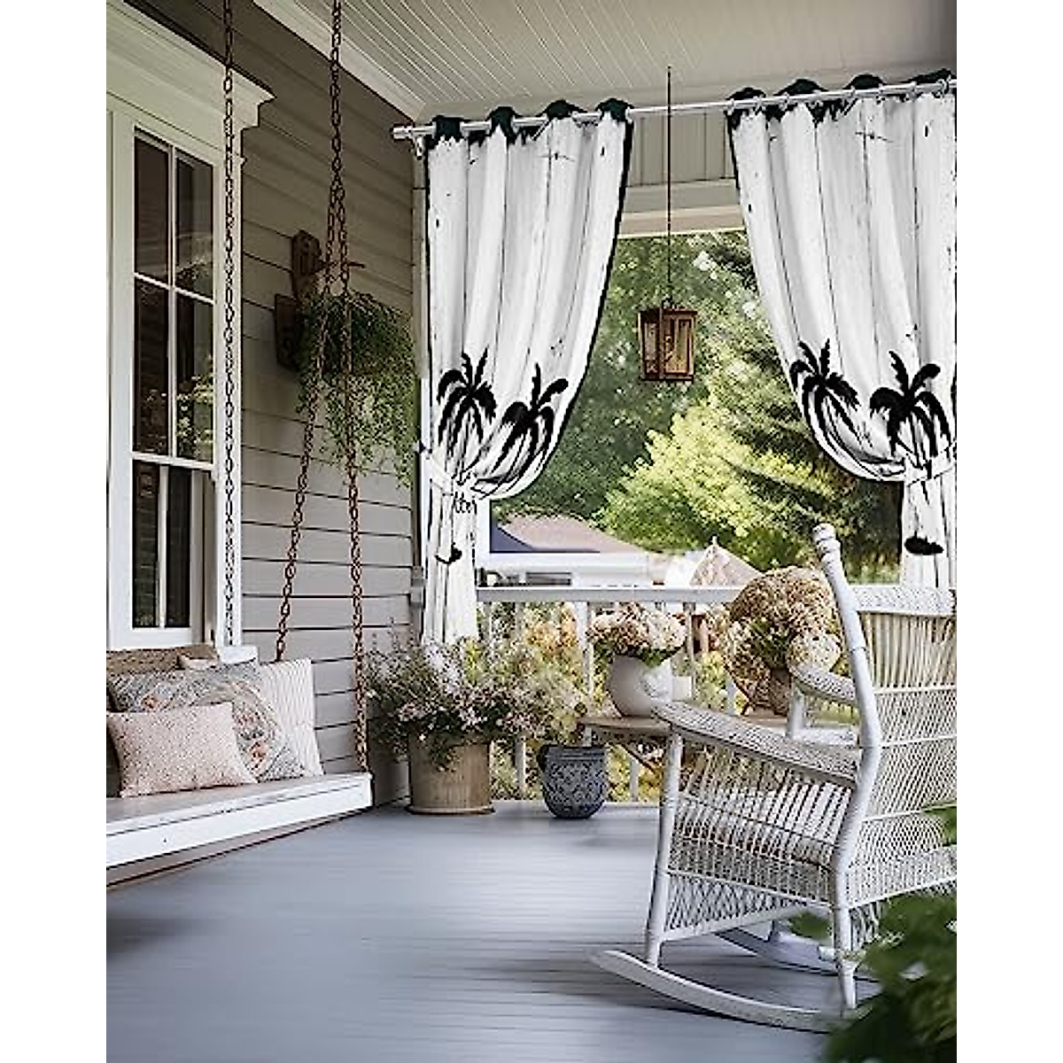 Outdoor Curtains for Patio 2 Panels Set Summer Palm Silhouette Life is Better Under the Palm Wood Grain Waterproof Privacy Outside Curtain Sun Blocking Drapes for Porch Gazebo Pergolas 52"x108"