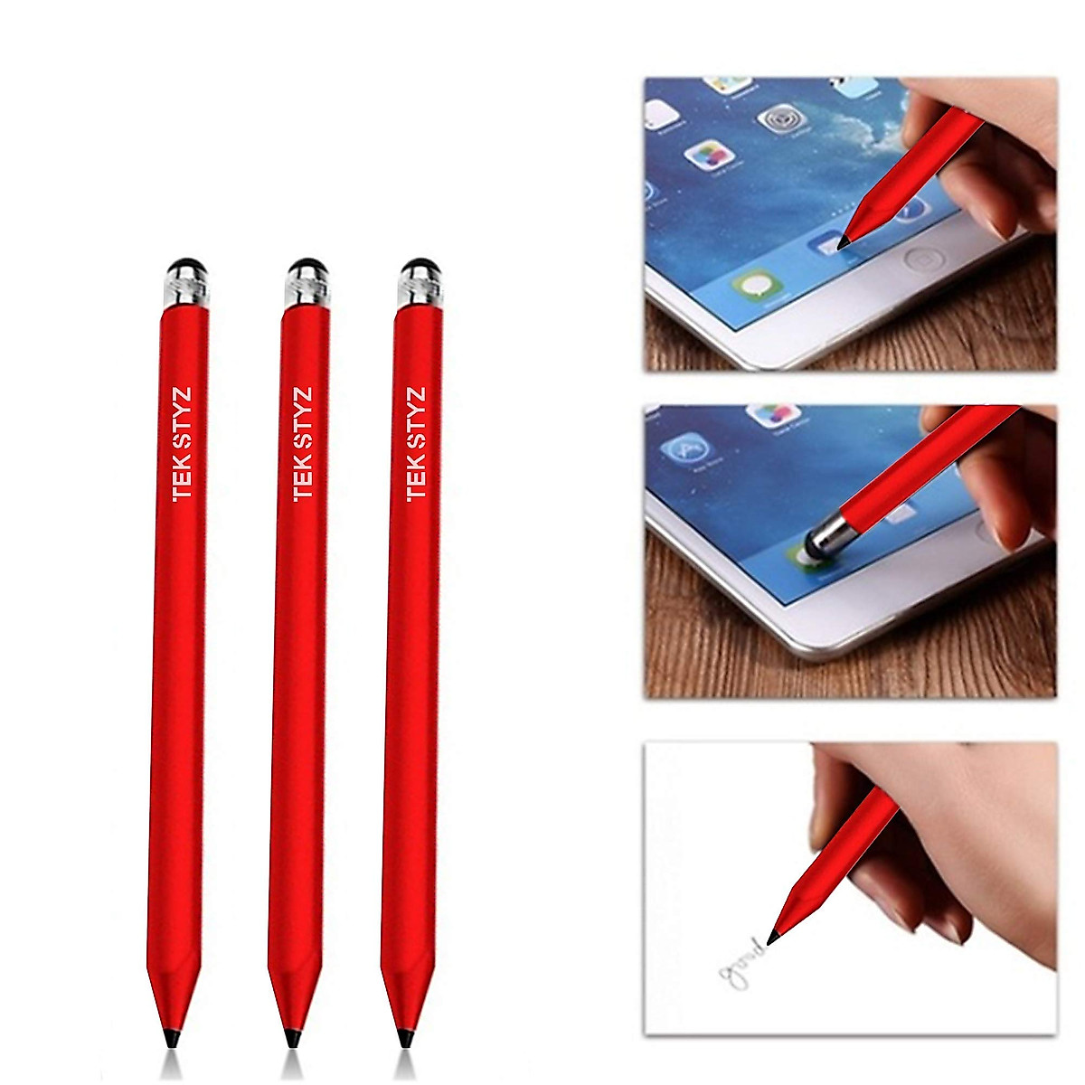 Tek Styz Pro Stylus Capacitive Pen Upgraded Works for Plantronics BackBeat FIT 2100 with Custom High Precision Touch Full Size 3 Pack! (RED)