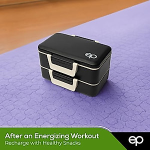 Adult Bento Box Lunch Box with Containers & Utensils - Leak Proof Bento Lunch Box for Adults - 2-Compartments w/ Handles, Sturdy, BPA-Free, Indoor, Outdoor, Gym, 5" x 7" x 4.5", Black Food Container