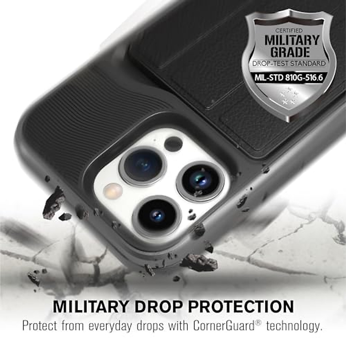 VENA vCommuteX Wallet Case for Apple iPhone 15 Pro Max (6.7"), (Magsafe Compatible, Military Drop Protection) Detachable Leather Cover Card Slot Holder with Kickstand - Space Gray/Black