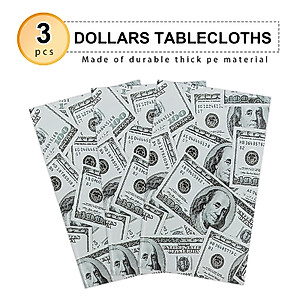 PHOGARY 3 Pieces Money Table Cloth Money Theme Party Decorations, Bill Dollar Signs Tablecloths Money Table Covers for Birthday Casino Wedding Retirement Anniversary Graduation Party Supplies