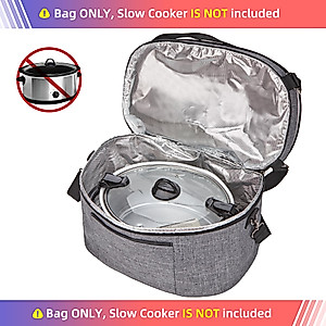 HOMEST Slow Cooker Bag for Crock-Pot 6-8 Quart, Insulated Travel Carrier with Easy to Clean Lining, Carry Case with Top Zip Compartment and Accessory Pocket (Bag Only)