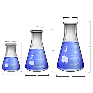 Glass Erlenmeyer Flask Set - 3 Sizes - 50, 150 and 250ml, Karter Scientific