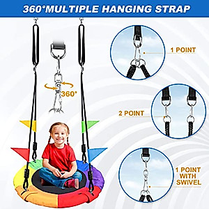 Odoland 24 inch Children Tree Swing, Outdoor Small Saucer Swing Platform Swing for Kid, Round Flying Swing wirh Adjustable Hanging Ropes for Backyard, 220lb Weight Capacity Great for 1-2 Kids
