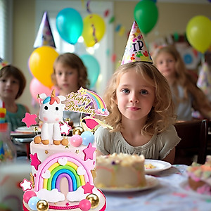 29 PCS Unicorn Cake Topper, Unicorn Cake Decorations with Rainbow Stars Unicorn Balls Happy Birthday Cake Decorations for Boys Girls Kids Birthday Party Baby Shower Supplies