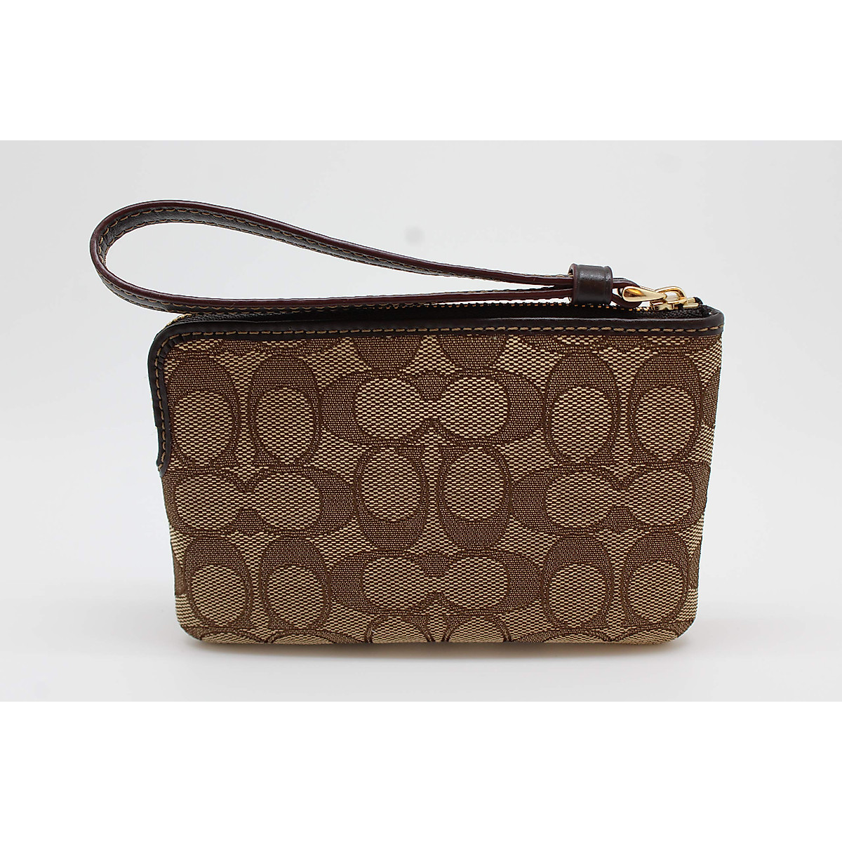 Coach F58033 Signature Corner Zip Wristlet Khaki/Brown