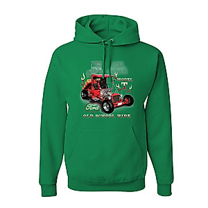 Ford T Model Old School Roadster 1923 Licensed Official Mens Hoodies, Kelly Green, X-Large