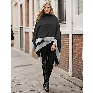 OWIF Women's Shawl Wraps Open Front Poncho Cape Oversized Sweaters Casual Cardigan Shawls for Fall Winter, Border Design-01-Black Gray