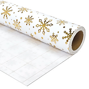 LDGOOAEL Mini Short Small Christmas Wrapping Paper Roll (17" X 120") - Gold Foil Snowflakes on White