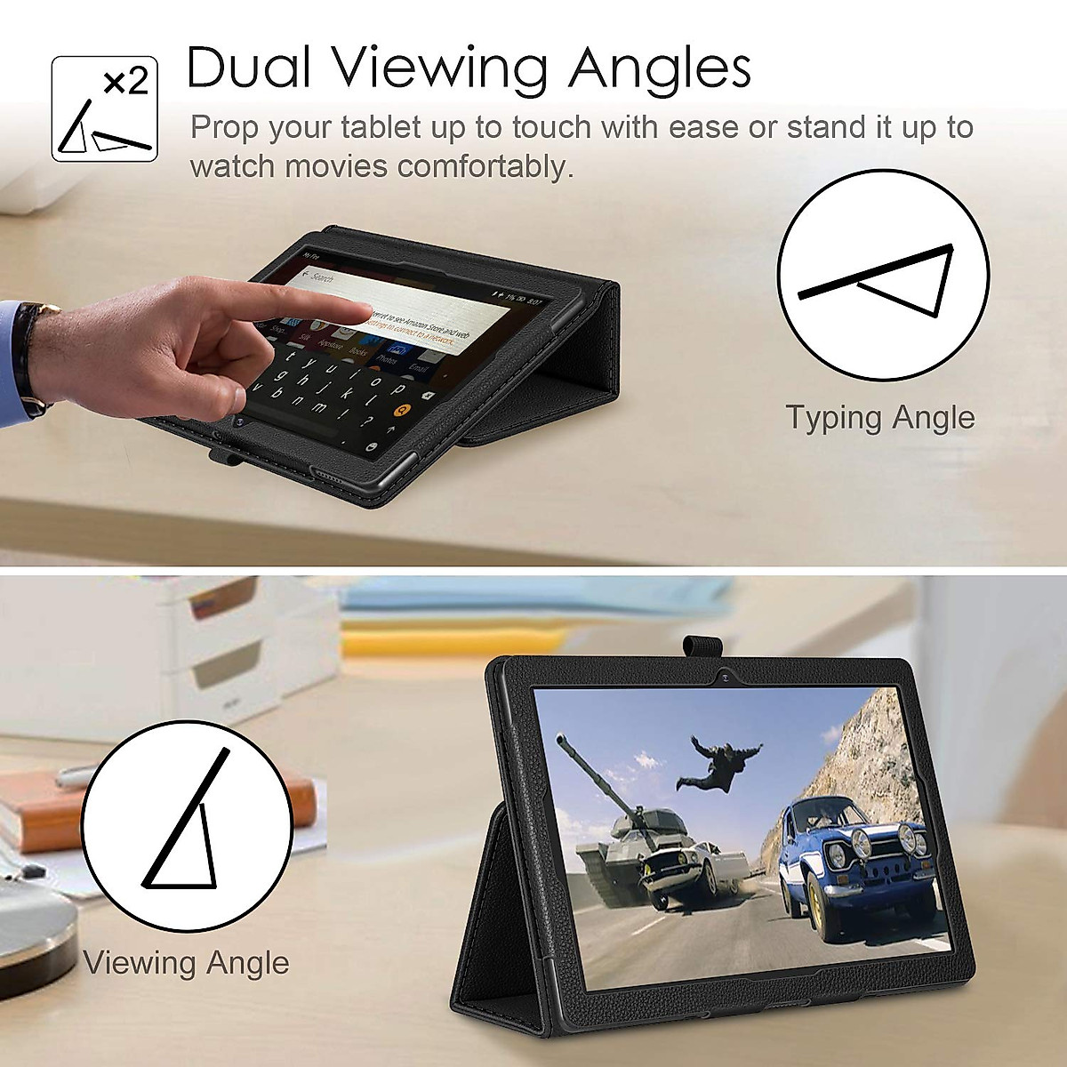 Fintie Case for Onn. 10.1" Tablet Pro (Model: 100003562), Premium Vegan Leather Folio Protective Stand Cover with Pencil Holder for Onn 10.1 inch Pro Tablet - Black