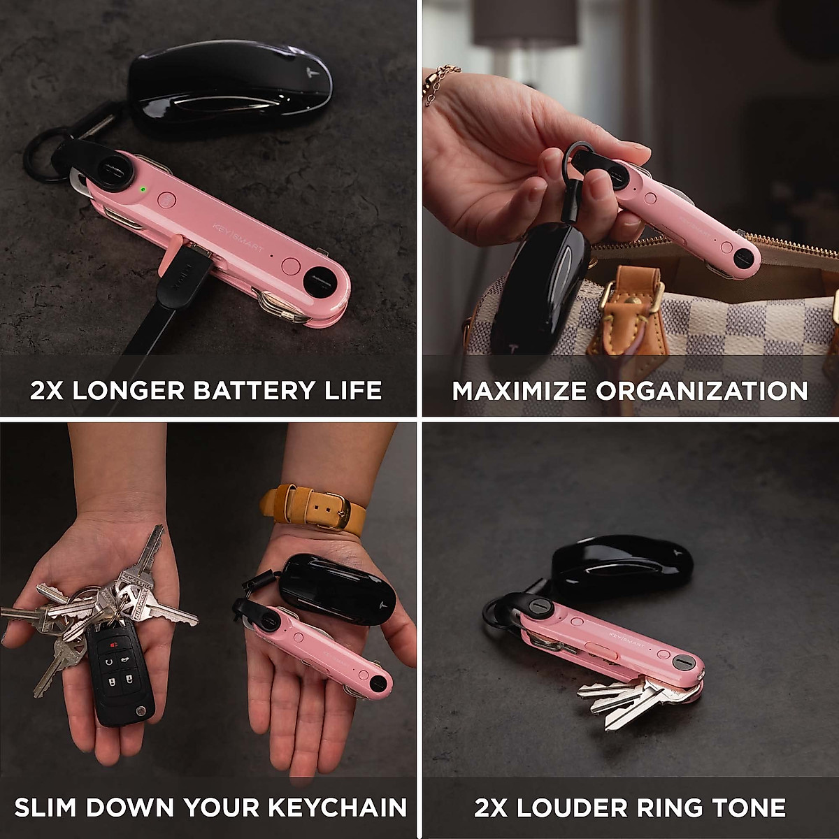 KeySmart Max - Compact Trackable Key Organizer w LED Flashlight and Tile Bluetooth Key Finder Technology, EDC Key Holder, Attach Car Key Fob, and Other Keychain Accessories (up to 14 Keys, Blush Pink)