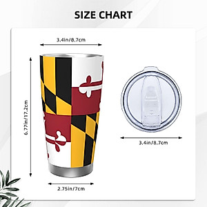 THLKLDKSZX Flag Of Maryland 20oz Tumbler With Lid And Straw,Spill-Proof Thermal Cup,Travel Coffee Mug,Stainless Steel Double Wall Vacuum Insulated Car Tumbler,Fits Most Car Cupholders,Hot & Cold