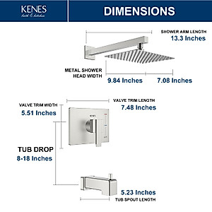 KENES Brushed Nickel Shower Faucet, Tub and Shower Trim Kit with 8-Inch Rain Shower Head, Modern Single-Spray Shower Faucet Set, KE-6024A (Shower Valve Included)