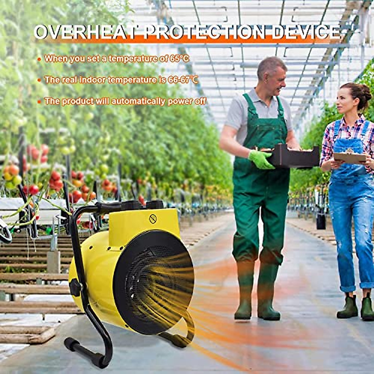 AKUSAKO Electric Greenhouse Heater with Digital Thermostat for Green House, Grow Tent Heaters, Overheat Protection, Fast Heating for Workplace, Yellow