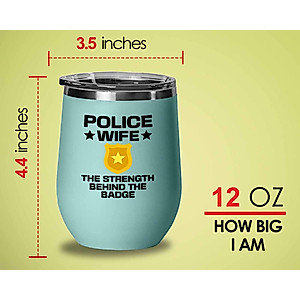 Flairy Land Police Wife Teal Wine Tumbler 12oz - behind the badge - Law Enforcement Gift Police Officer Deputy Sheriff Thin Blue Line Police Wife Chief Police Corrections Officer Wife