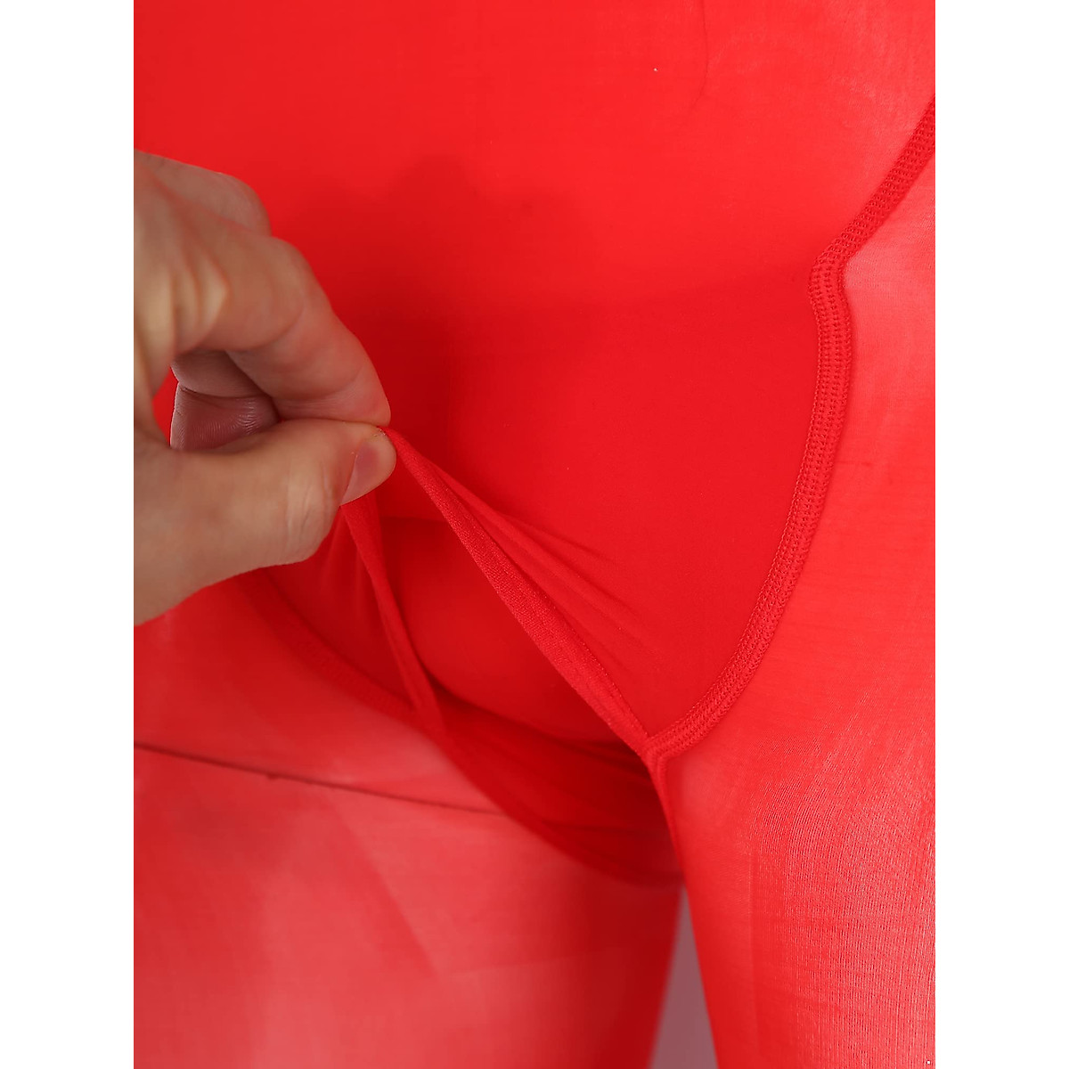 Jugaoge Men's Oily Glossy See Through Long Pants Slim Stretchy Leggings Tights Sissy Crossdresser Red One Size