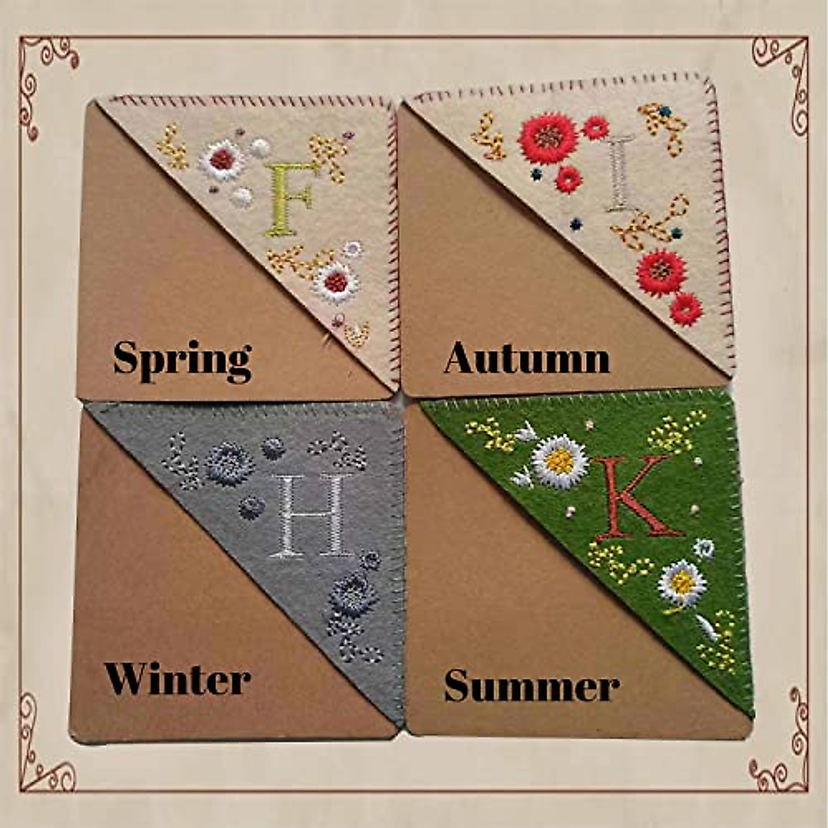 Personalized Hand Embroidered Corner Bookmark, 26 Letters Felt Triangle Corner Page Bookmark,Handmade Stitched Book Marker Bookmarks for Book Lovers Meaningful Gifts