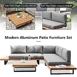 Homedot Patio Sofa Set with Metal Frame, Extra Large L Shaped Outdoor Sectional Sofa Set with Built-in Side Table, Modern Patio Conversation Set with Coffee Table&Removable Cushion for Garden
