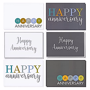 Juvale 36 Pack Happy Anniversary Cards with Envelopes for Work, Wedding, Employees, 6 Designs (Blank Inside, 4x6 In)