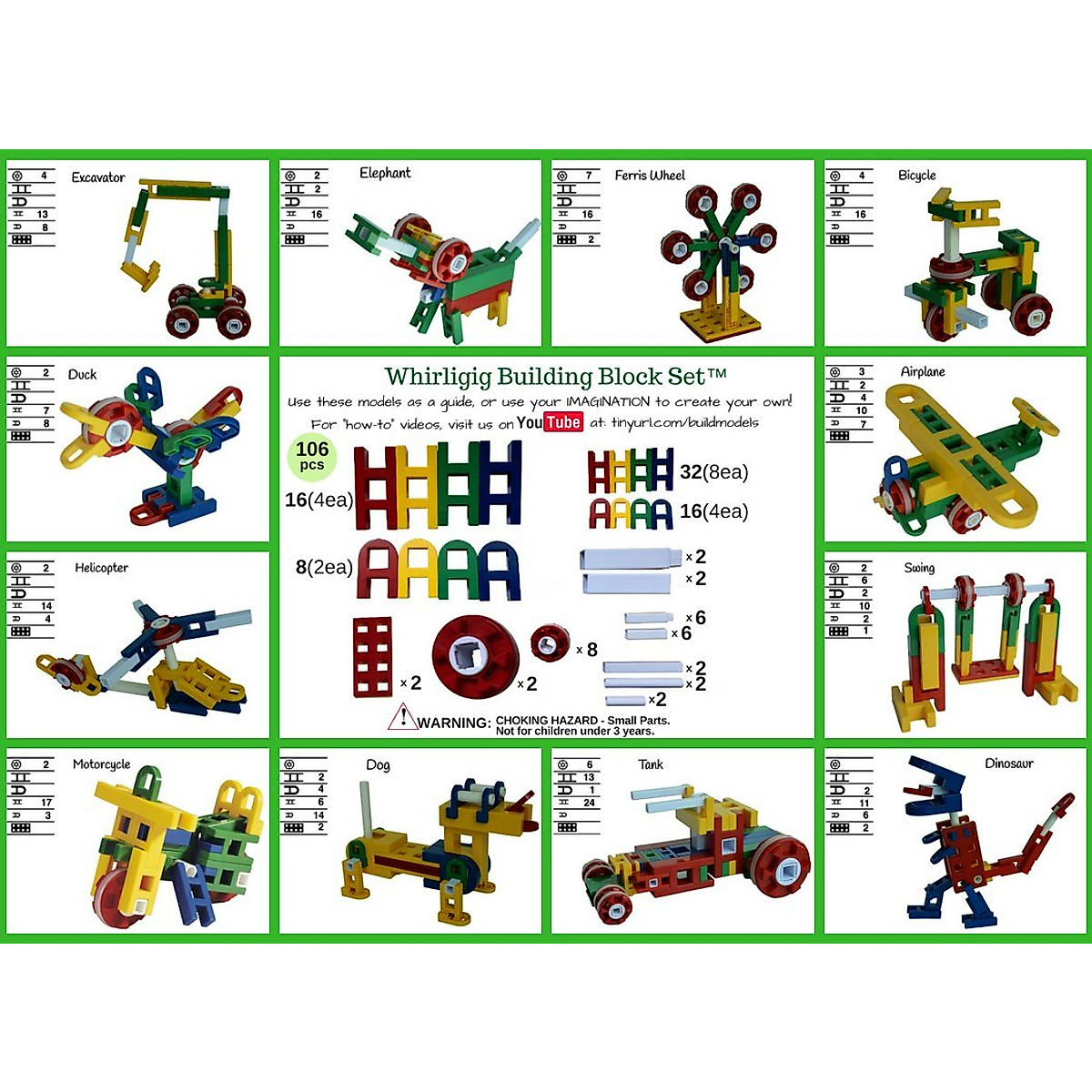 Whirligig STEM Toys for Girls & Boys | Building Blocks for 5 Year Old+ | Creative Construction Educational Engineering Set | 106 Pieces | Best Kids Gift Kit for Ages 5, 6, 7, 8, 9, 10 Yr.