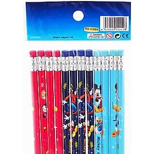 Disney Mickey Mouse Pencils Set - Pack of 12 Wood Pencils with Erasers and Stickers (Mickey Mouse School Supplies) (12 Pencils)