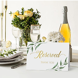 Reserved Table Signs(4x6 Inch, 20 PCS), Reserved Table Tent Card for Wedding, Double Sided Reserved Table Signs,Greenery Reserved Signs for Party Restaurant -YDC01