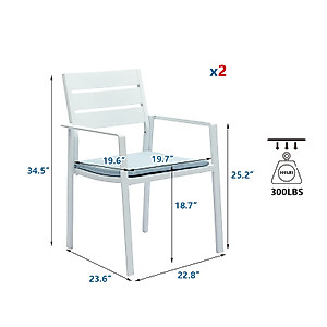 LebenLiebe Patio Dining Chairs Set of 2 Outdoor Stackable Dining Chair Aluminum Frame Outdoor Armchairs with Wide Seats for Backyard Garden,White Frame