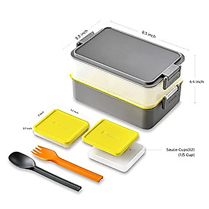 linoroso 2 PCS Stackable Bento Box Adult Lunch Box | Meet All You On-the-Go Needs for Food, Salad and Snack Box, Premium Bento Lunch Box for Adults Include Utensil Set, Dressing Containers