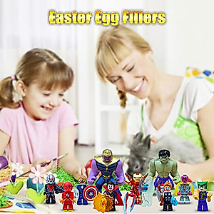 Mini Figures for Building Blocks Kit, 10 PCS Superhero Minifigures Stuffers Set with Bases, Action Figures Toys Gifts for Birthday, Christmas, Easter, Children's Day for Superhero Fans Kids Boys Girls