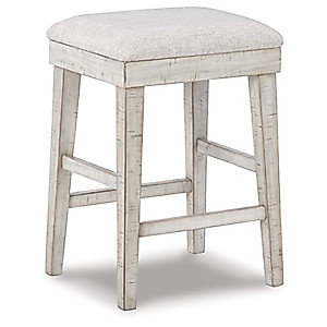 Signature Design by Ashley Carynhurst Coastal Counter Height Dining Table Set with Upholstered Bar Stools, Set of 3, White & Beige