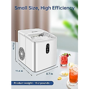 Myetasser Countertop Ice Maker, Portable Ice Maker Machine with Ice Scoop and Basket, 9 Bullet Ice Ready in 6 Mins, Make 33lbs ice in 24 hrs, Self-Cleaning, Ice Maker for Home/Kitchen/Office